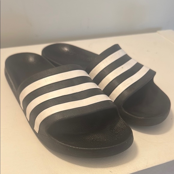 adidas | Shoes | Adidas Black And White Slide Sandals Size 9 | Poshmark